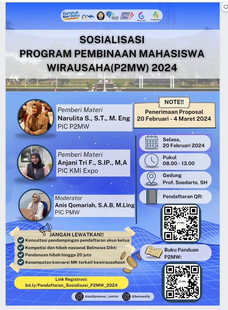 SOSIALISASI PROGRAM PEMBINAAN MAHASISWA WIRAUSAHA (P2MW) 2024 - Direktorat Akademik